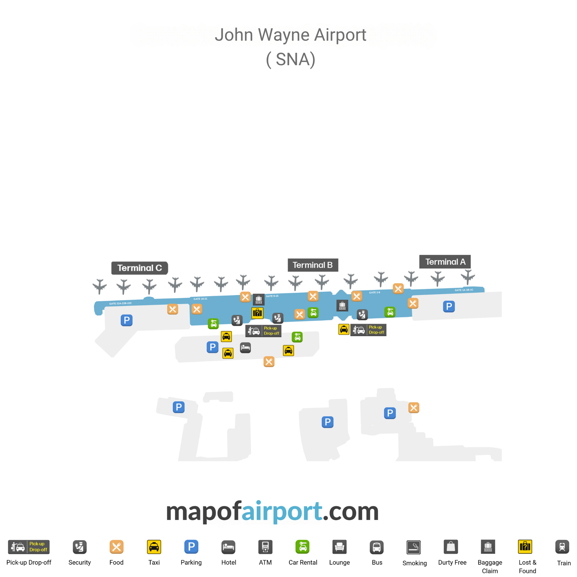 Map Of John Wayne Airport SNA Terminal A B And C Map Map Of John Wayne Airport SNA Terminal A B And C Map
