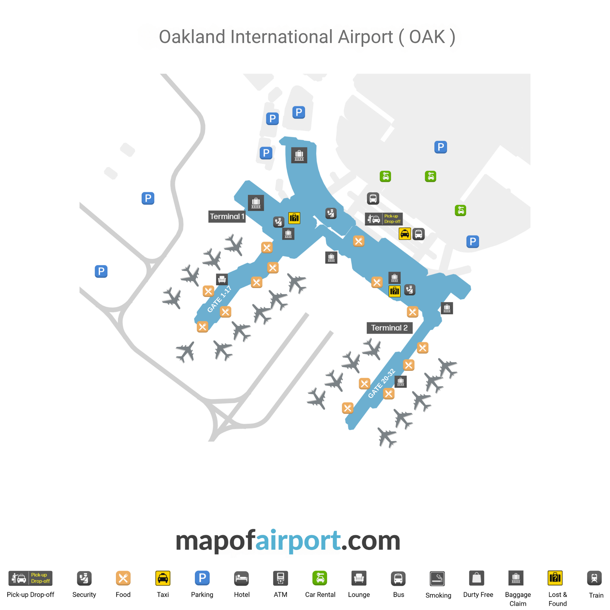 Map Of Oakland International Airport ( SNA ) - Terminal 1,2 Map