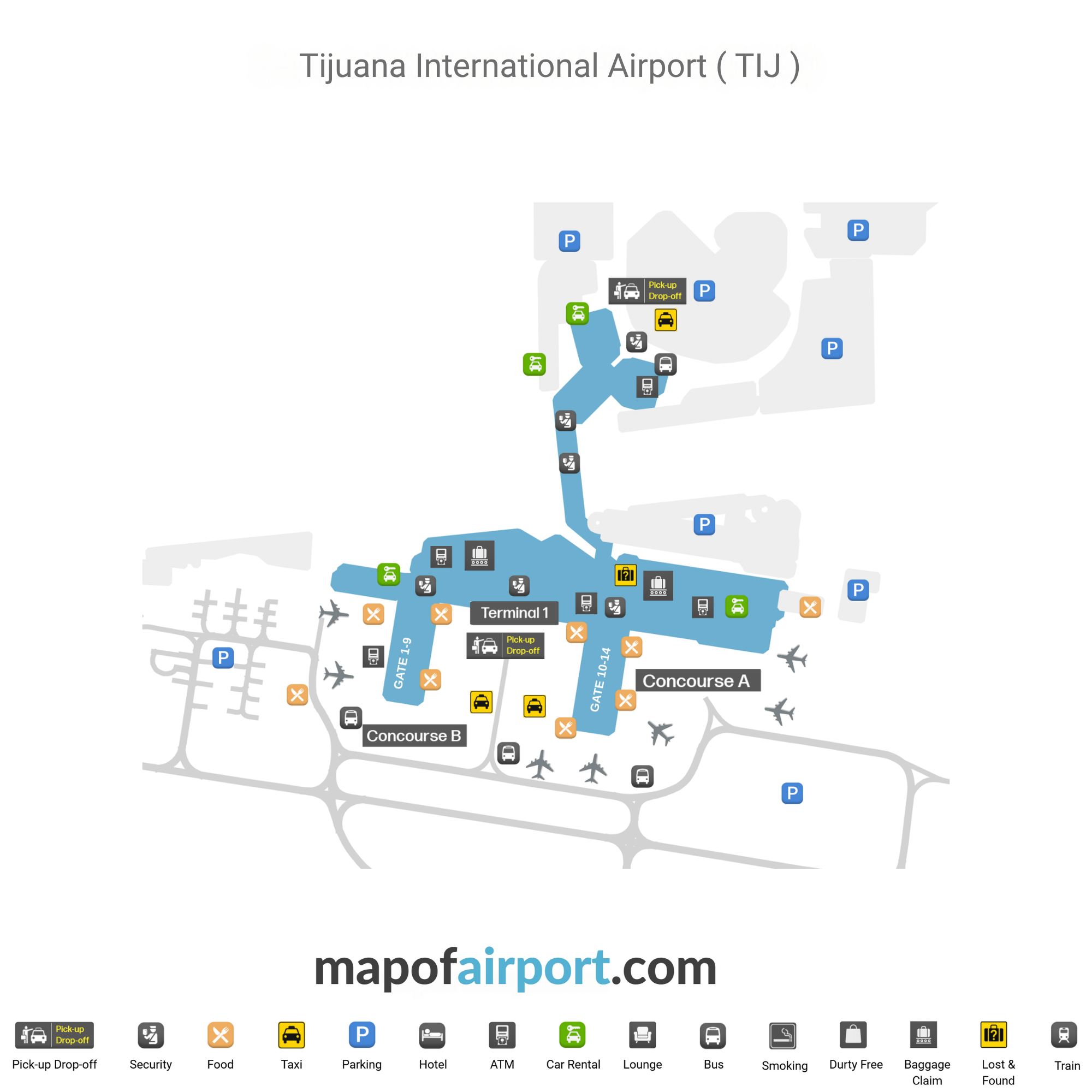Map Of Tijuana International Airport ( TIJ ) - Terminal, Gates Map